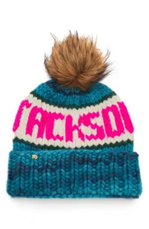 Lele Sadoughi Jackson Hole Merino Wool Beanie With Faux Fur Pompom - Ocean