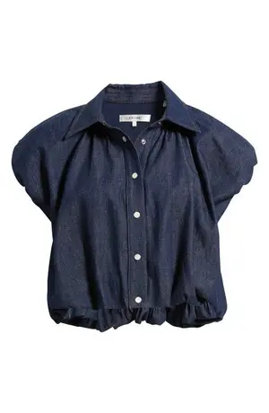 FRAME Shell Denim Puff Sleeve Crop Top