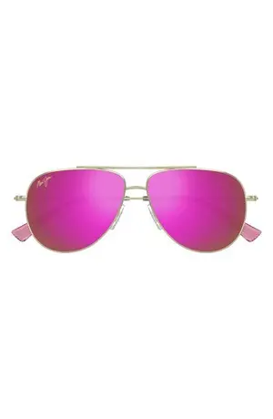 Maui Jim Hauloli Xs 56mm Polarized Aviator Sunglasses - Gold Pink