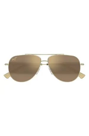 Maui Jim Hauloli Xs 56mm Polarized Aviator Sunglasses - Gold