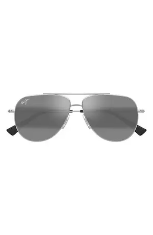 Maui Jim Hauloli Xs 56mm Polarized Aviator Sunglasses - Silver