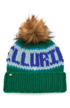 Lele Sadoughi Telluride Faux Fur Pompom Merino Wool Beanie - Kelly Green