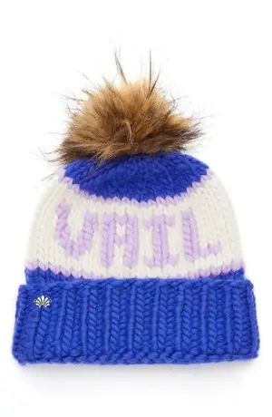 Lele Sadoughi Vail Faux Fur Pompom Merino Wool Beanie - Arctic Lavender