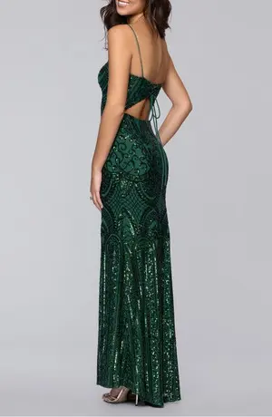 BLONDIE NITES Sequin Scroll Detail Body-con Gown