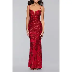 BLONDIE NITES Sequin Rose Gown - Red