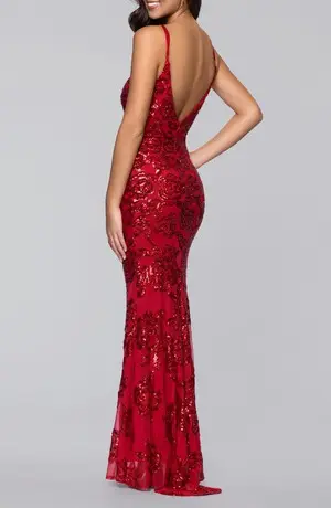 BLONDIE NITES Sequin Rose Gown - Red