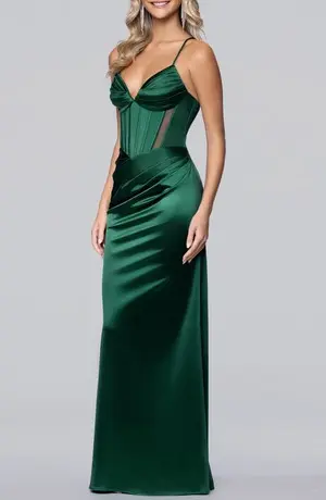 BLONDIE NITES Satin Column Gown - Hunter