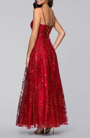BLONDIE NITES Sequin Corset Gown - Red