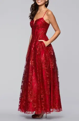 BLONDIE NITES Sequin Corset Gown - Red