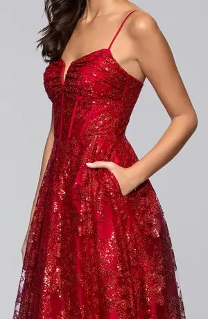 BLONDIE NITES Sequin Corset Gown - Red