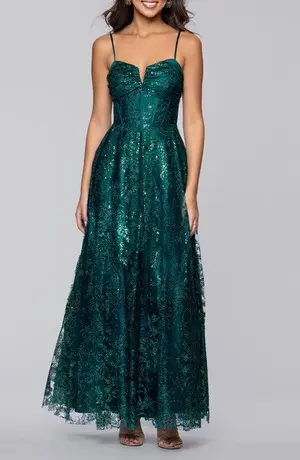 BLONDIE NITES Sequin Corset Gown - Teal