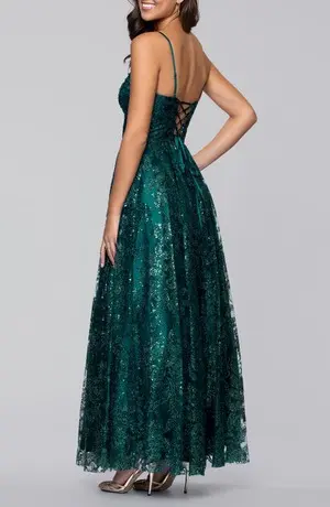 BLONDIE NITES Sequin Corset Gown - Teal