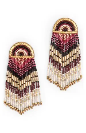 Deepa Gurnani Lisander Beaded Fringe Drop Earrings - Maroon
