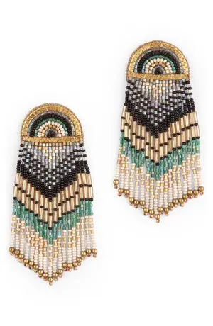 Deepa Gurnani Lisander Beaded Fringe Drop Earrings - Teal