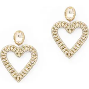 Deepa Gurnani Calluna Crystal & Beaded Heart Drop Earrings Silver