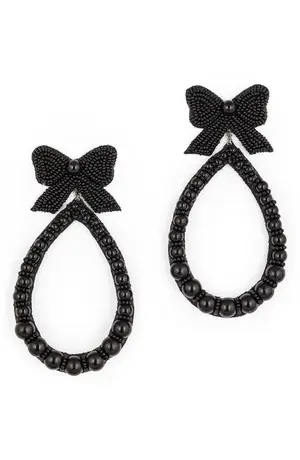 Deepa Gurnani Darana Beaded Bow Drop Earrings - Black
