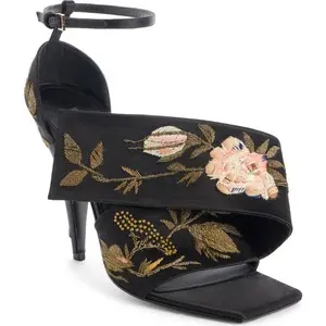Givenchy Twisted Ribbon Embroidered Ankle Strap Sandal - Black