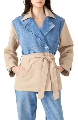 Steve Madden Shyla Denim Trim Double-breasted Jacket