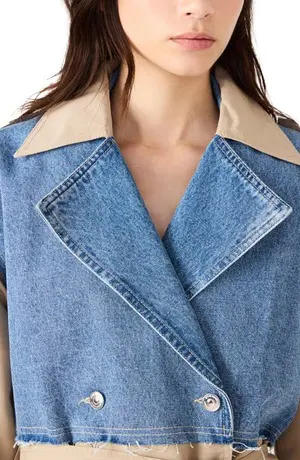 Steve Madden Shyla Denim Trim Double-breasted Jacket