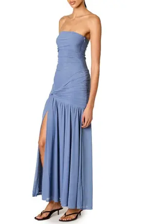 NIA Abbott Kinney Strapless Maxi Dress - Slate Blue