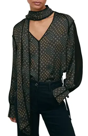 REISS Foulard Print Tie-front Button-up Shirt