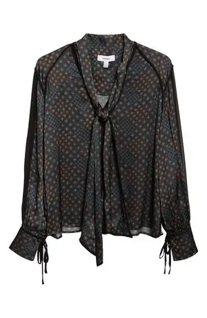REISS Foulard Print Tie-front Button-up Shirt