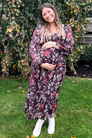 PINKBLUSH Floral V-neck Bubble Sleeve Maxi Dress - Brown