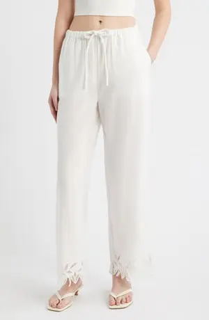 Rails Emmie Cotton & Linen Drawstring Pants - White Palm Embroidery
