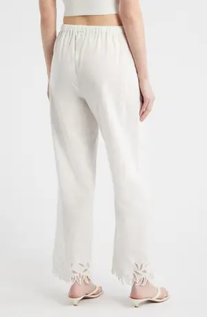 Rails Emmie Cotton & Linen Drawstring Pants - White Palm Embroidery