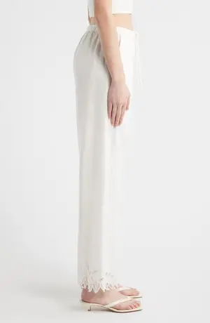 Rails Emmie Cotton & Linen Drawstring Pants - White Palm Embroidery