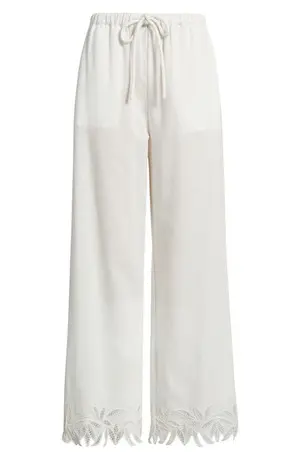 Rails Emmie Cotton & Linen Drawstring Pants - White Palm Embroidery