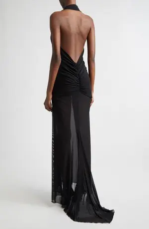 KIM SHUI Stretch Mesh Halter Dress - Black
