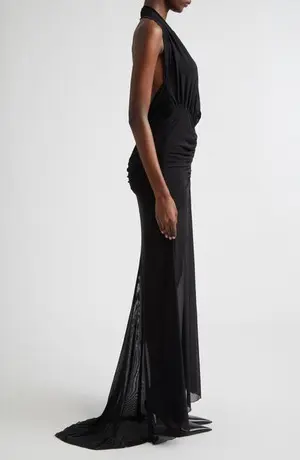 KIM SHUI Stretch Mesh Halter Dress - Black