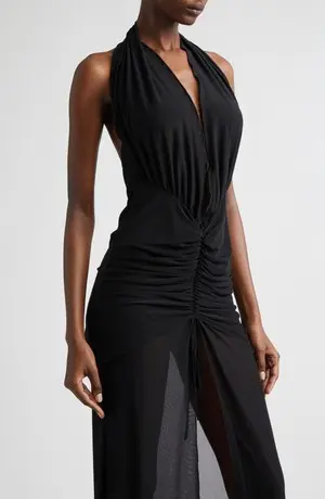 KIM SHUI Stretch Mesh Halter Dress - Black