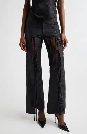 KIM SHUI Colton Moiré Tie Leg Flare Pants
