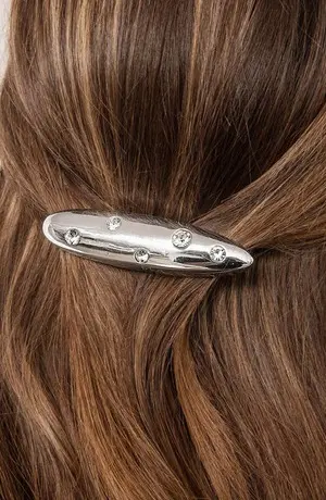 Ettika Crystal Studded Oblong Barrette - Silver