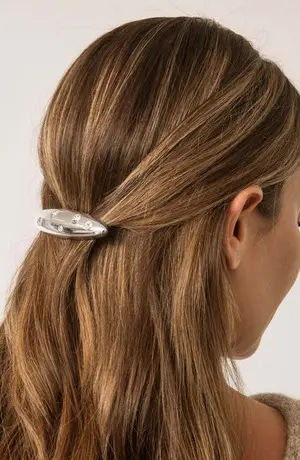 Ettika Crystal Studded Oblong Barrette - Silver