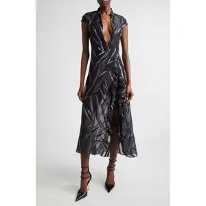 KIM SHUI Chiffon Plunge Neck Dress