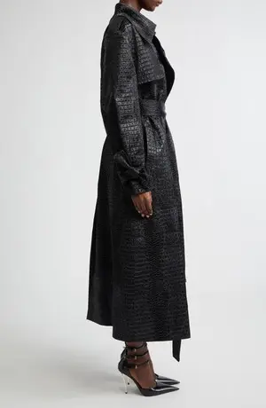 KIM SHUI Croc Embossed Faux Leather Trench Coat
