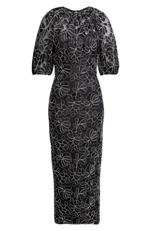 Lela Rose Naomi Floral Lace Column Dress