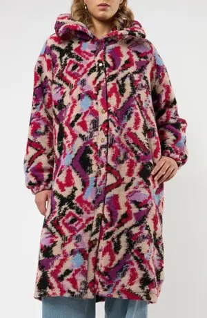 VIENS AVEC MOI Aurora Abstract Print Wool Blend Coat - Pink