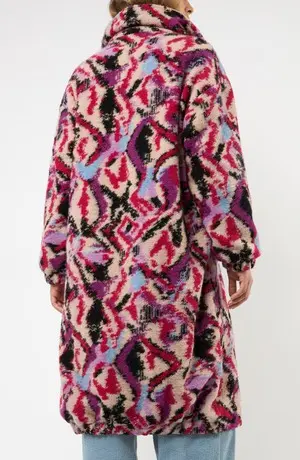 VIENS AVEC MOI Aurora Abstract Print Wool Blend Coat - Pink