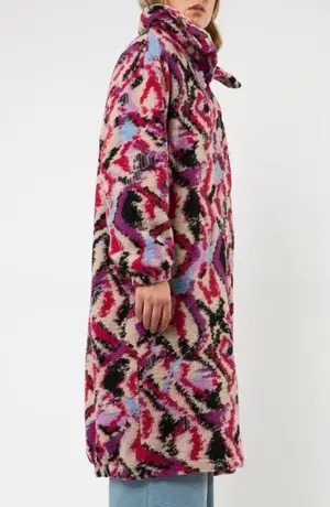 VIENS AVEC MOI Aurora Abstract Print Wool Blend Coat - Pink