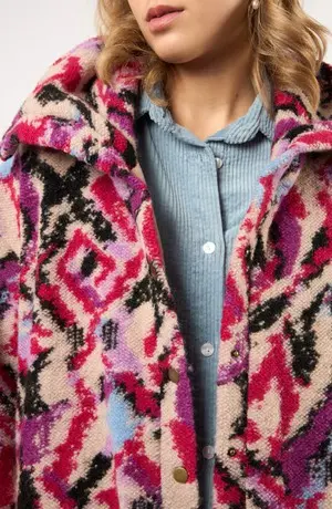 VIENS AVEC MOI Aurora Abstract Print Wool Blend Coat - Pink