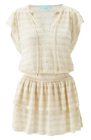 Melissa Odabash Remi Metallic Flutter Sleeve Tiered Cover-up Minidress - Gold