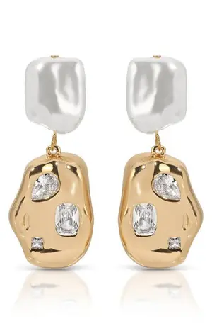 Ettika Crystal And Faux Pearl Drop Earrings - Gold