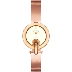 Tory Burch Small Pierced Leather Strap Watch - Rose Gold