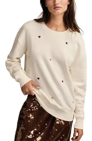 Lucky Brand Heart Embroidered Crewneck Sweatshirt - Cream Multi