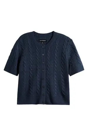 Lucky Brand Short Sleeve Cable Cardigan - Midnight Navy
