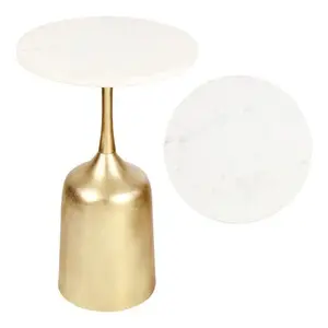 JONATHAN Y Pip 20.25" Classic Designer Metal Drink Table And Decorative End Table With White Marble Round Top And Bell Pedestal Base - Antique Gold